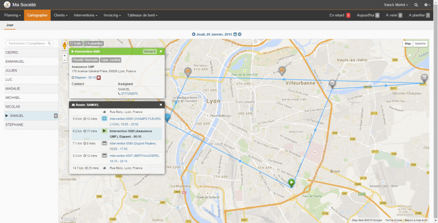 Géolocalisation interventions – Géolocalisation techniciens